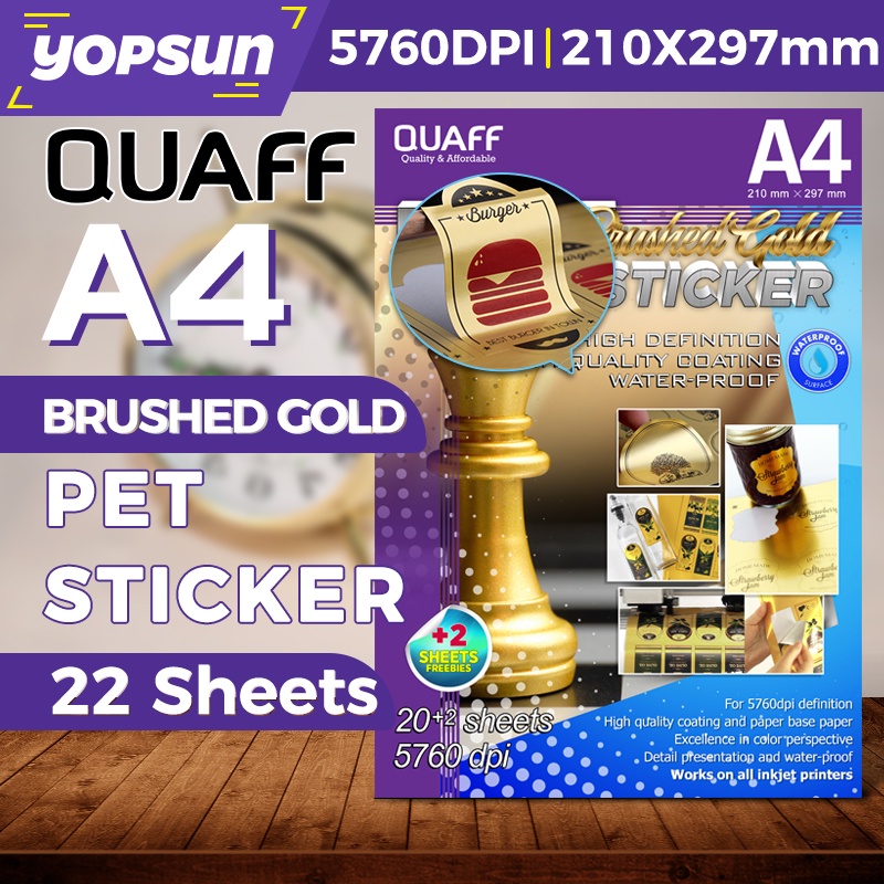 Quaff PET Brushed Gold Sticker A4 Printable Inkjet Label Sticker 180gsm ...
