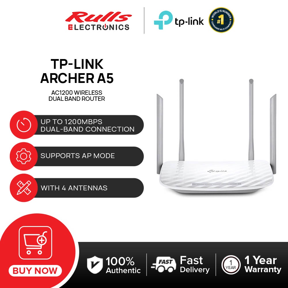 TP-Link Archer A5 AC1200 Wireless Dual Band Wi-Fi Router | 2.4GHz ...