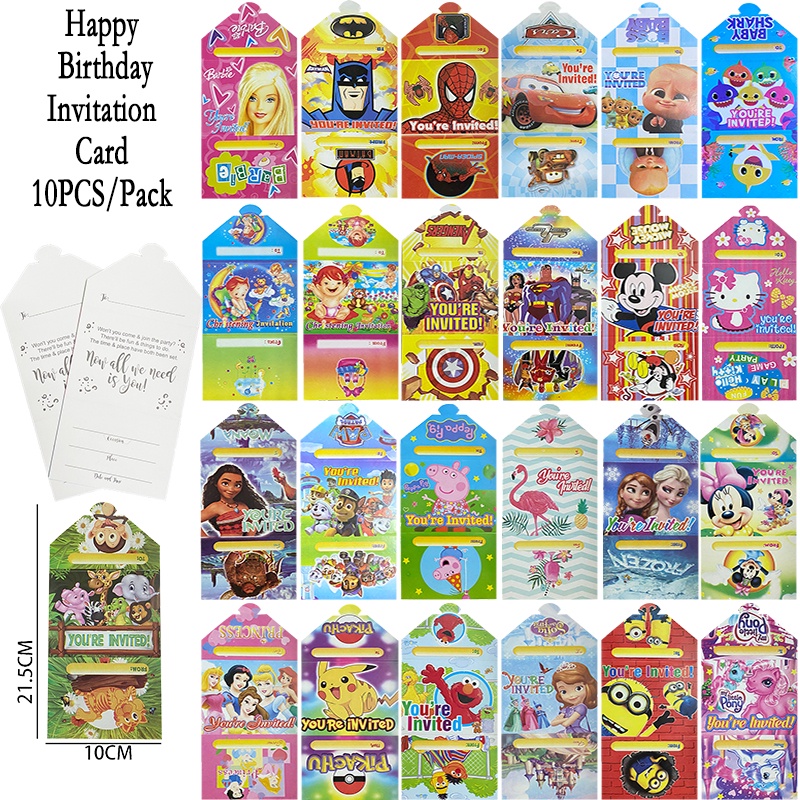 10pcs Cartoon Invitation Card for birthday Theme party partyneeds ...
