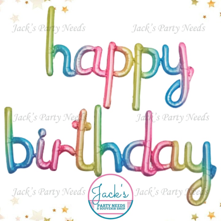 Cursive Happy Birthday foil balloon set Dark Blue Rainbow Cursive Happy ...