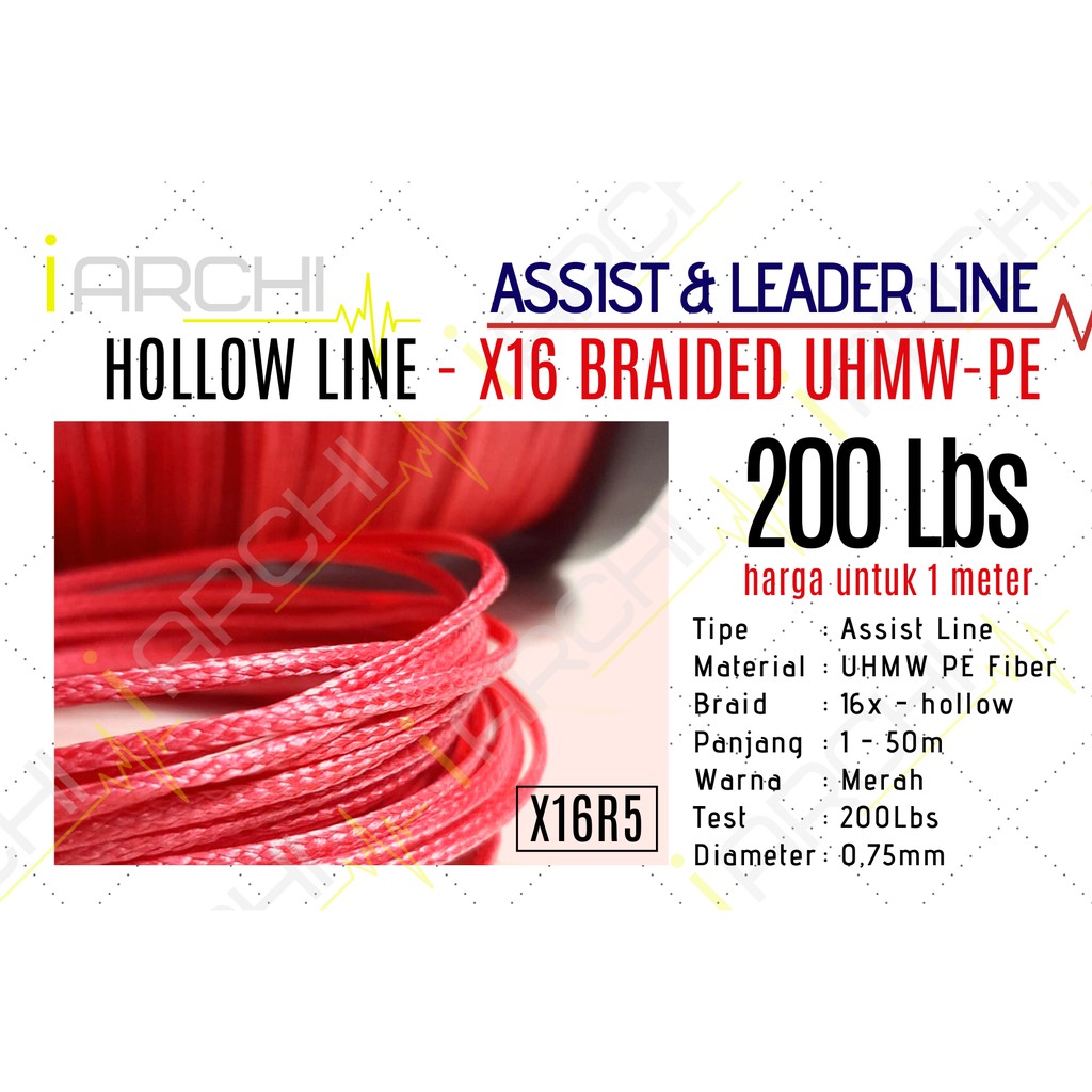 MERAH Wholesale 1 Assist Line 200Lbs UHMW PE Hollow X16 Red KEVLAR KILL ...