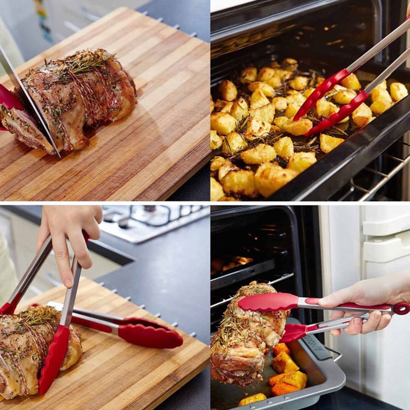 Food Tong Stainless Steel Kitchen Tongs Silicone Nylon Non-Slip Cooking ...