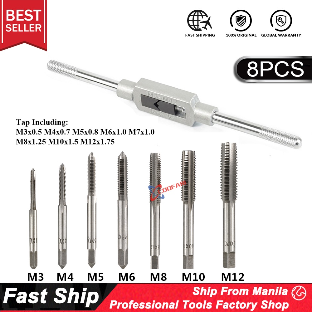 8Pcs M3 to M12 metal Hand Screw Machine Metric Taper Plug Tap Drill Bit ...