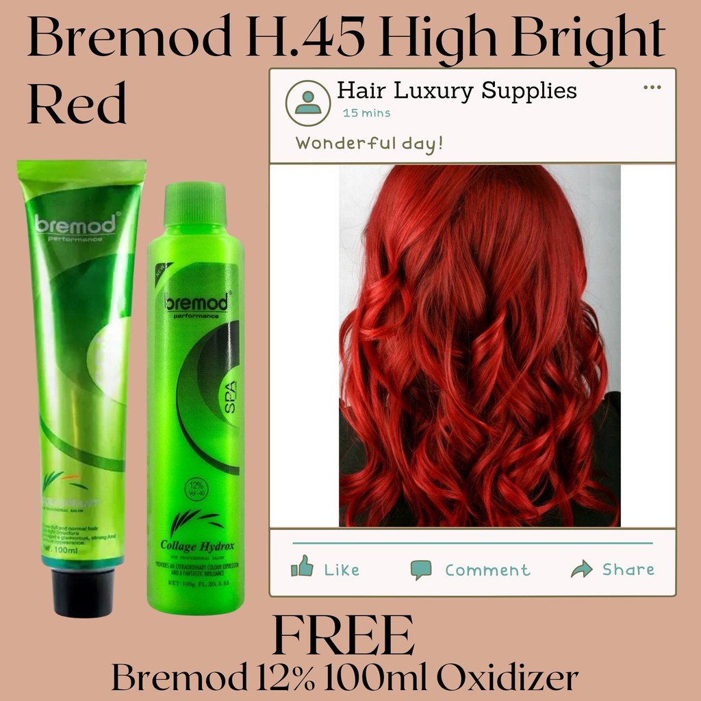 Hair Luxury Supplies Bremod H.45 High Bright Red + Bremod 12% 100ml ...