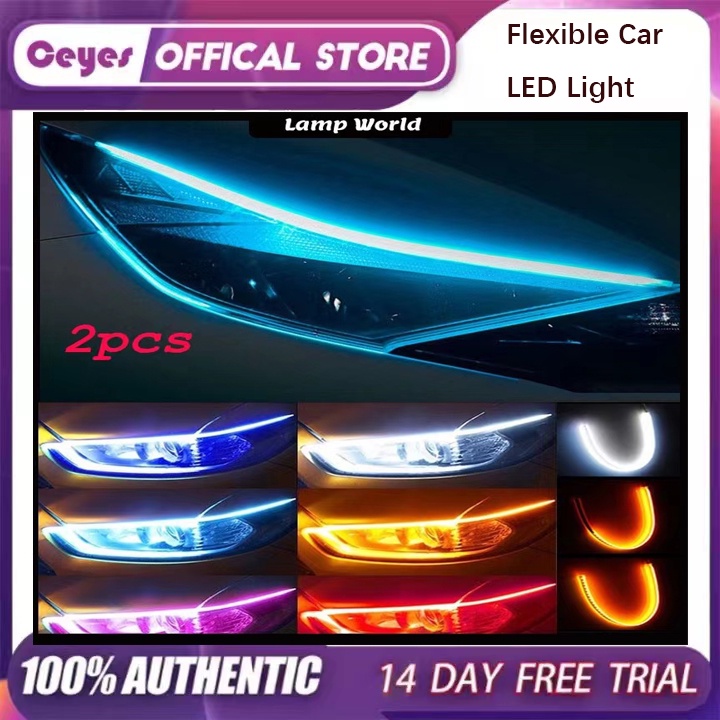 【Ready Stock】Ceyes 2Pcs Flexible Car LED Light Strip Dual Color DRL ...