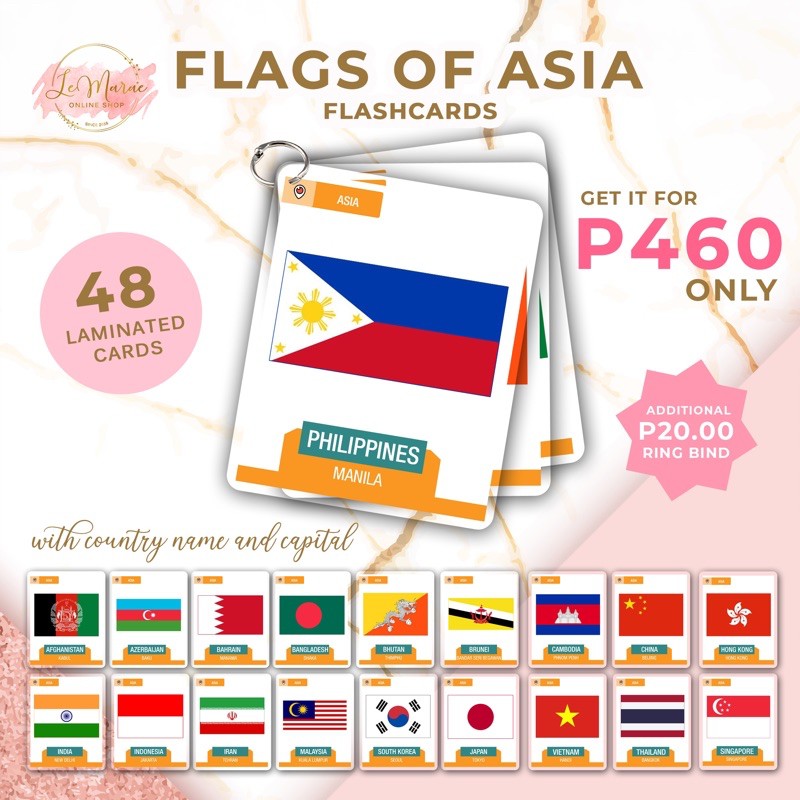 FLAGS OF ASIA WORLD FLAGS Laminated Flashcards Interactive Educational ...
