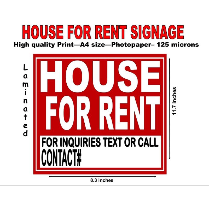 House for Rent laminated signage red | Shopee Philippines