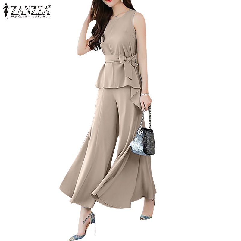 ZANZEA Women Formal OL Office Outfits Sleeveless Tops +Wide Leg Pants ...
