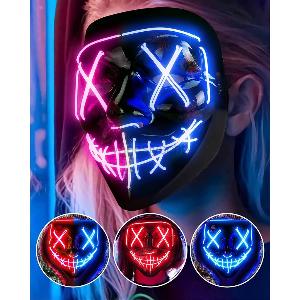 Light Up Mask LED Mask, Scary Halloween Mask, Glow Neon Mask Costume ...