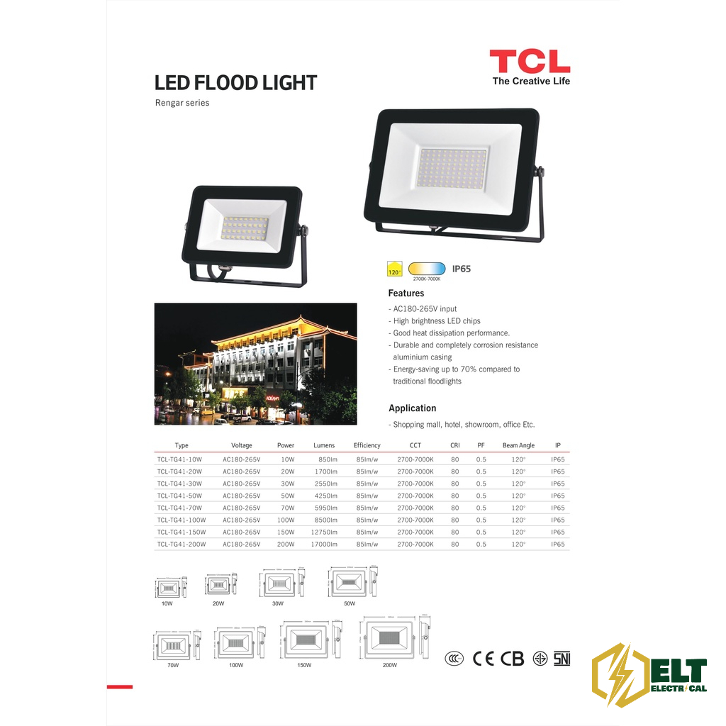 TCL LED FLOODLIGHT 50W / 100W / 150W / 200W DAYLIGHT (6500K) | Shopee ...