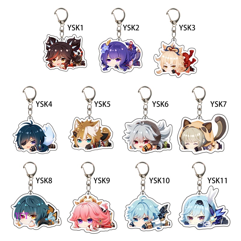 YGT Genshin Impact Zhongli Diluc Keychain Cosplay Cute Game Character ...