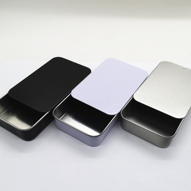 92x60x21mm Silver Tinplate Sliding Box Packaging Box Cosmetic Small Tin ...