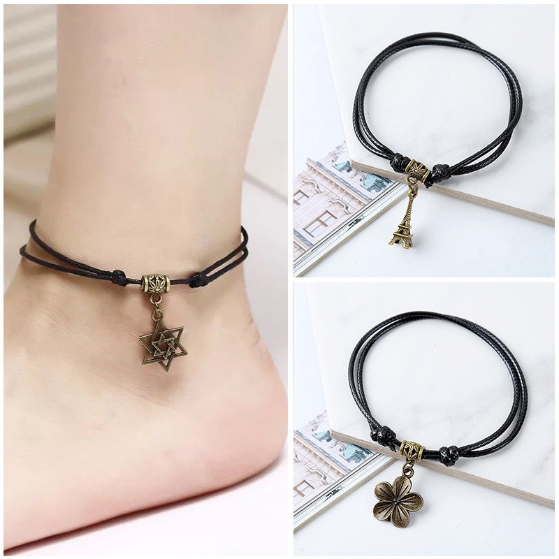 Couple Anklet Simple All-match Black Hand-woven Rope Men Women Ethnic ...