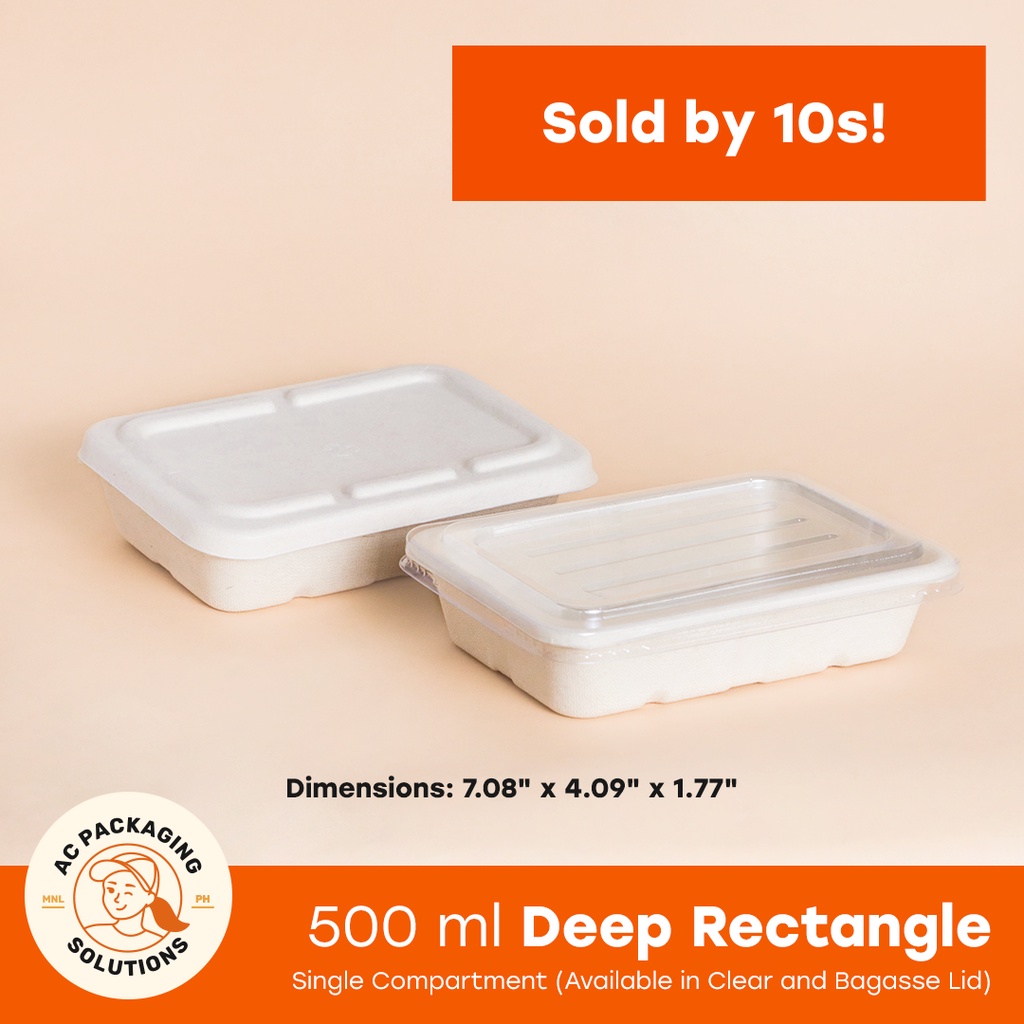 (10 pcs) Deep Rectangle 500 ml, 650 ml, 900 ml Sugarcane Bagasse ...
