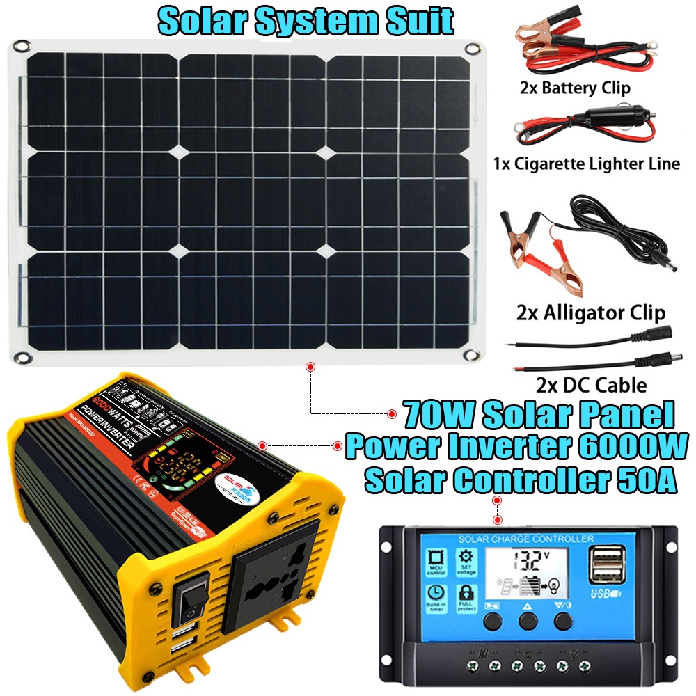 HAOSONG Solar Power System Suit 6000W Power Inverter+70W Solar Panel+ ...