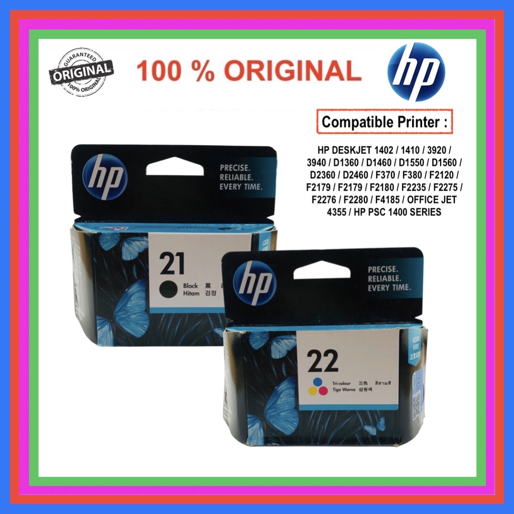 HP 21 Black / HP 22 Tricolor 100% Original Ink Cartridge For HP DESKJET ...
