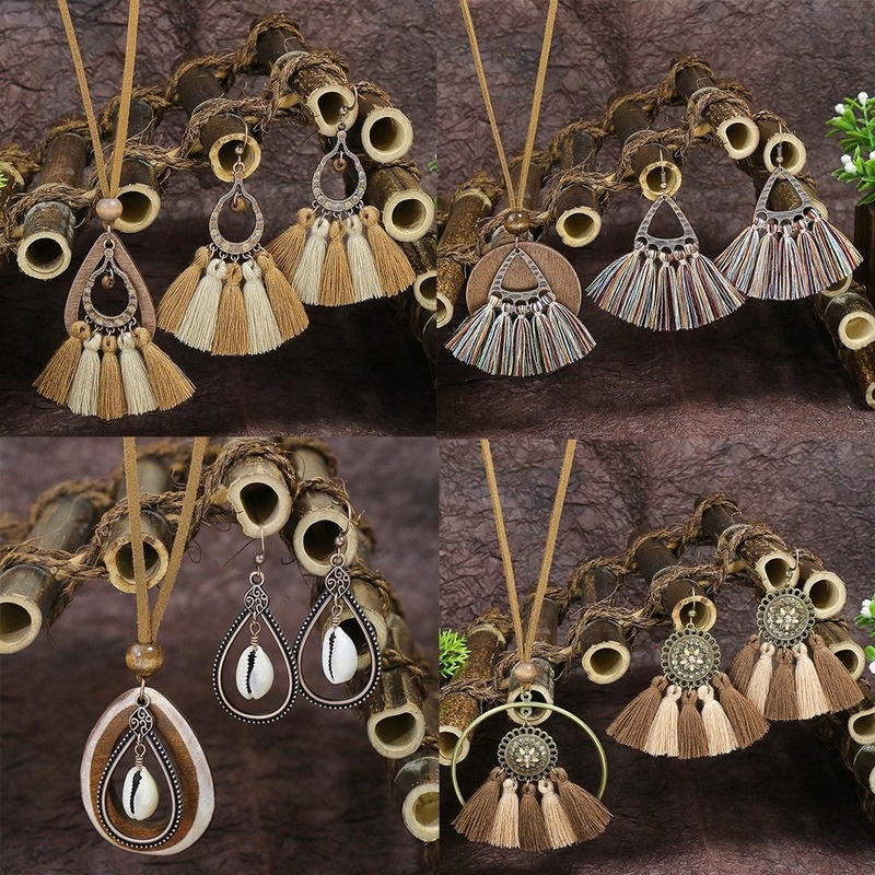 Boho Handmade Tassel Necklace Earring Set 2022 Trend Sweater Chain ...