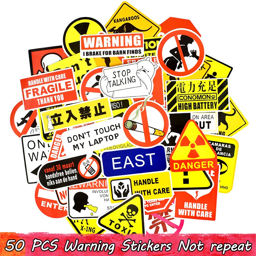 50PCS Sign Stickers Warning Reminder Banning Symbol Waterproof Decal ...