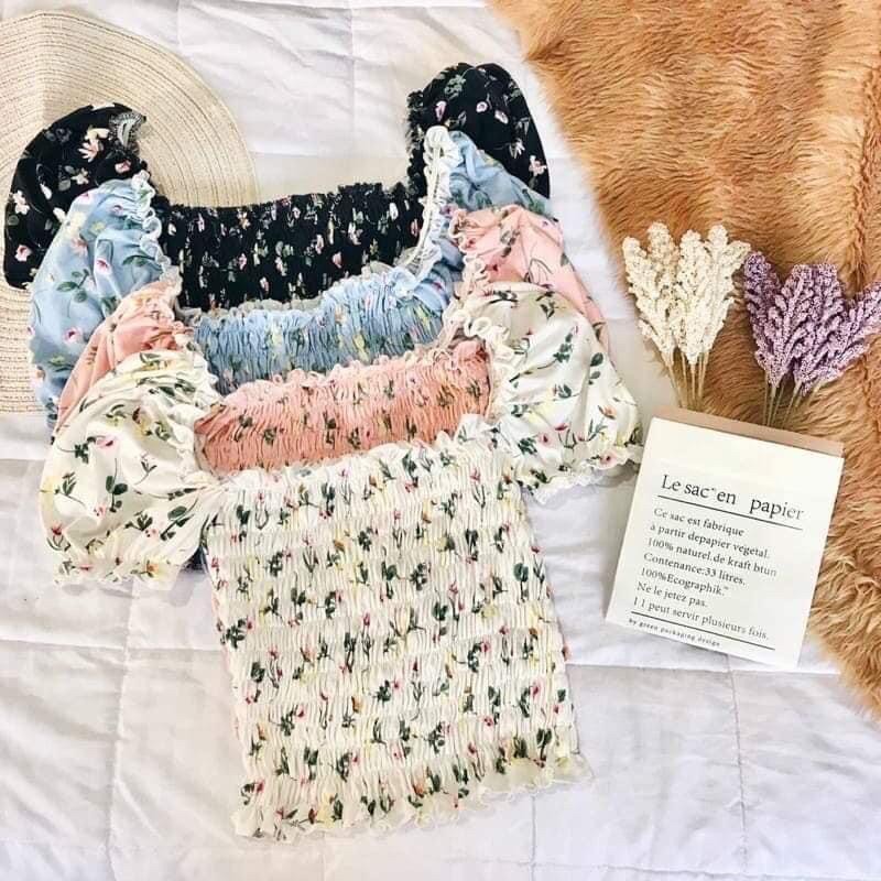 Kily.PH Floral Smocked Puff Sleeves Crop Top Off Shoulder High Quality ...