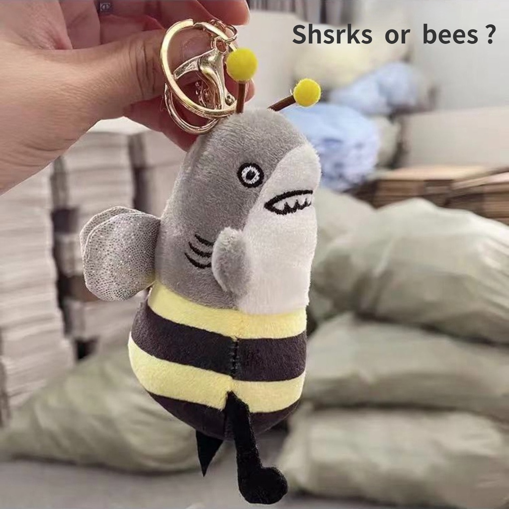 Doll Shark Bee pendant shark Bee key chain plush creative backpack ...
