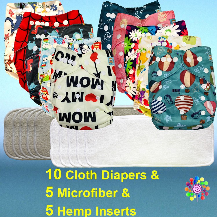 (Alva/Natucare/naughtybaby)10pcs cloth diapers-5microfiber-5hemp ...