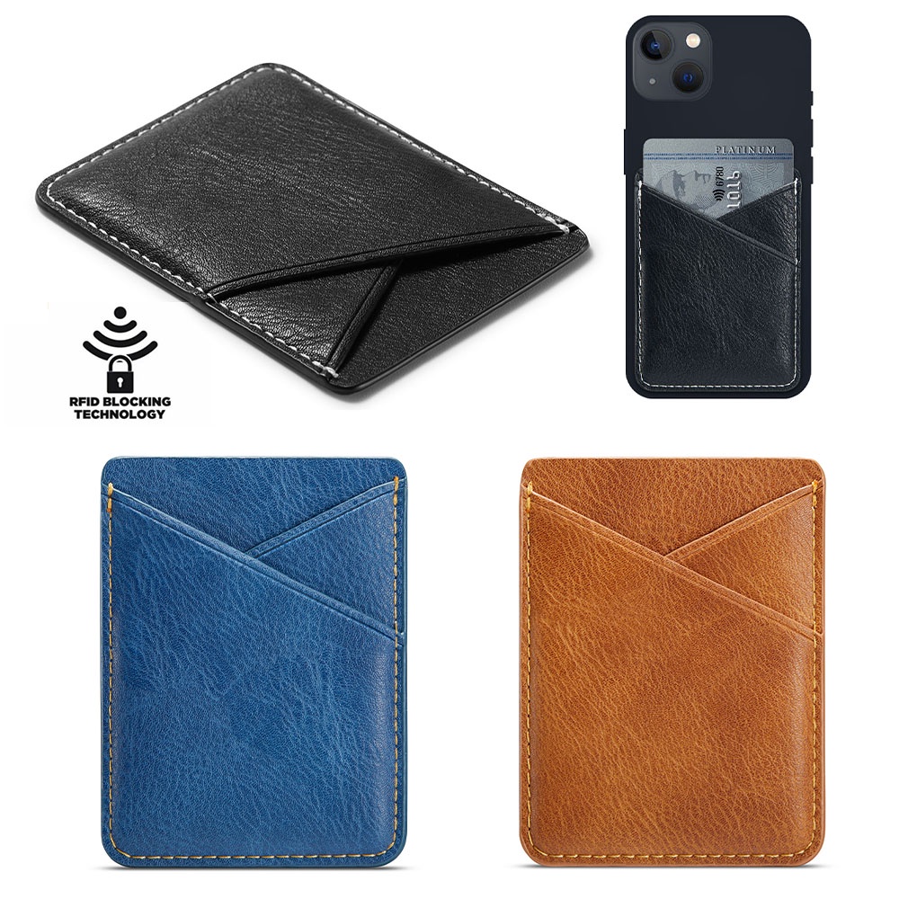 Universal Phone Adhesive Back Card Holder RFID Blocking 2 Slots Leather ...