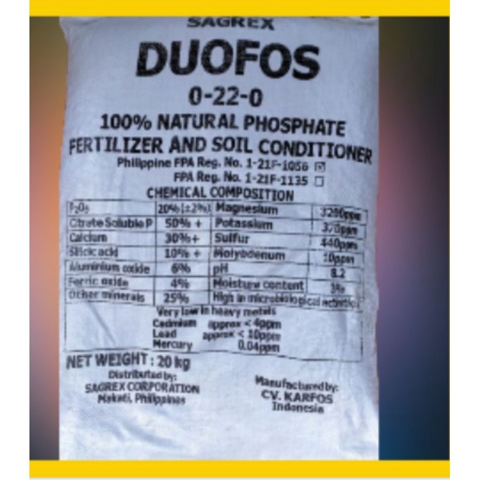 (20 kg. sack) Duofos NPK 0-22-0 / 100% Natural Phosphate and Soil ...