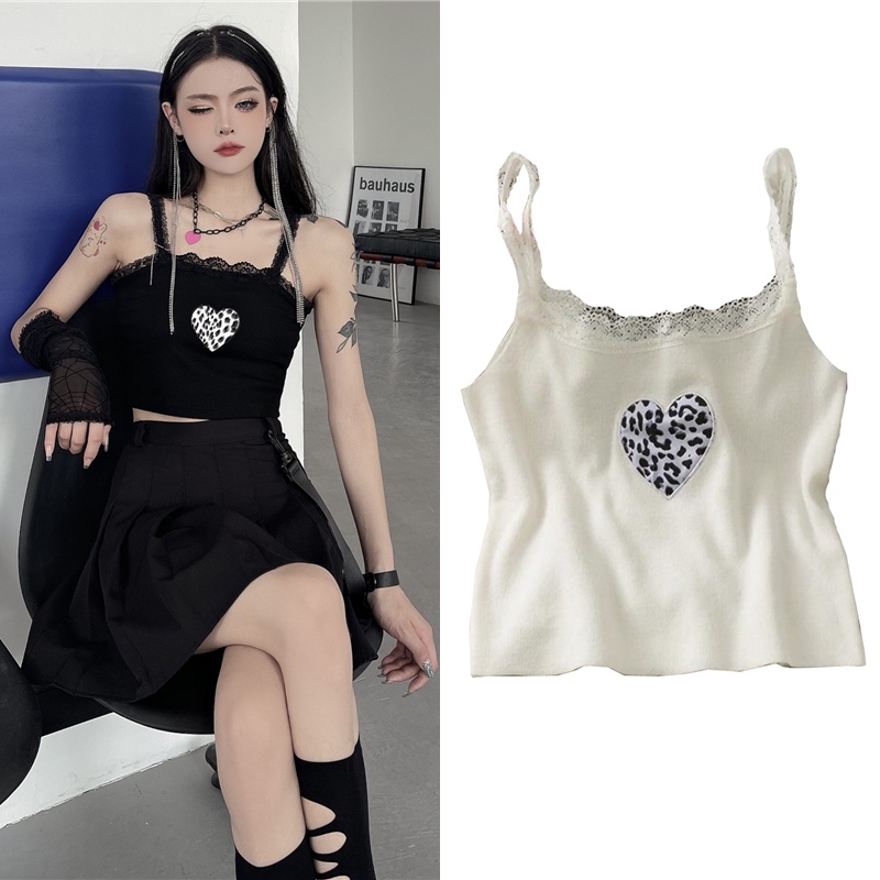 Summer Ladies Midriff-baring Camisole Girls Leopard Print Heart Pattern ...