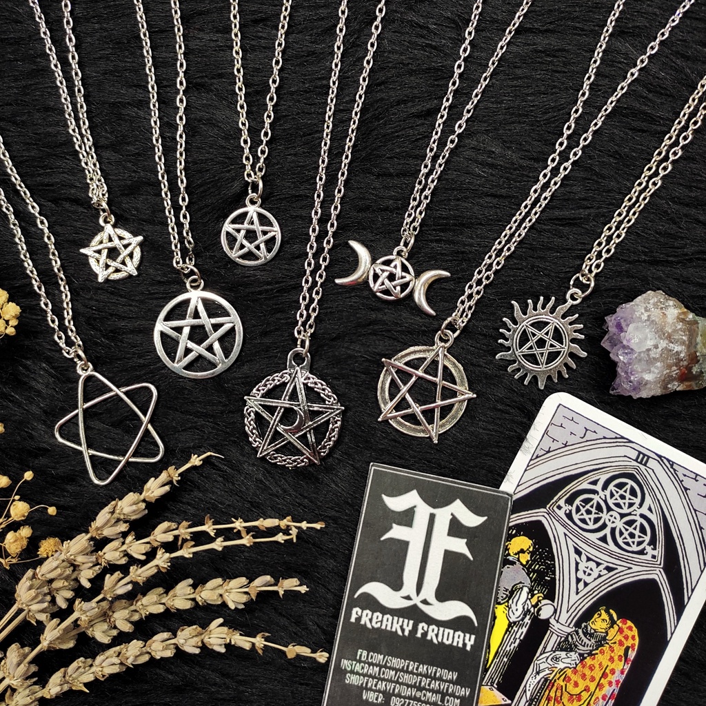 Gothic Witch Pentacle Star Chain Necklace Witchcraft Pentagram Star Sun ...