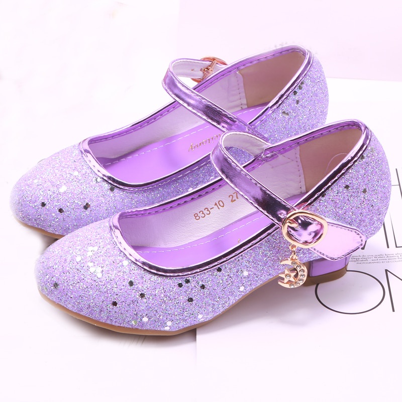 girl high heels Pink Sandals children's purple blue princess shoes ...