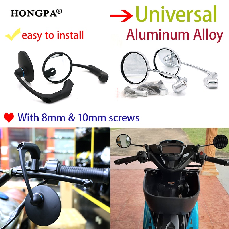 Motorcycle Rearview Side Mirror with 8/10mm Screws Universal Round ...