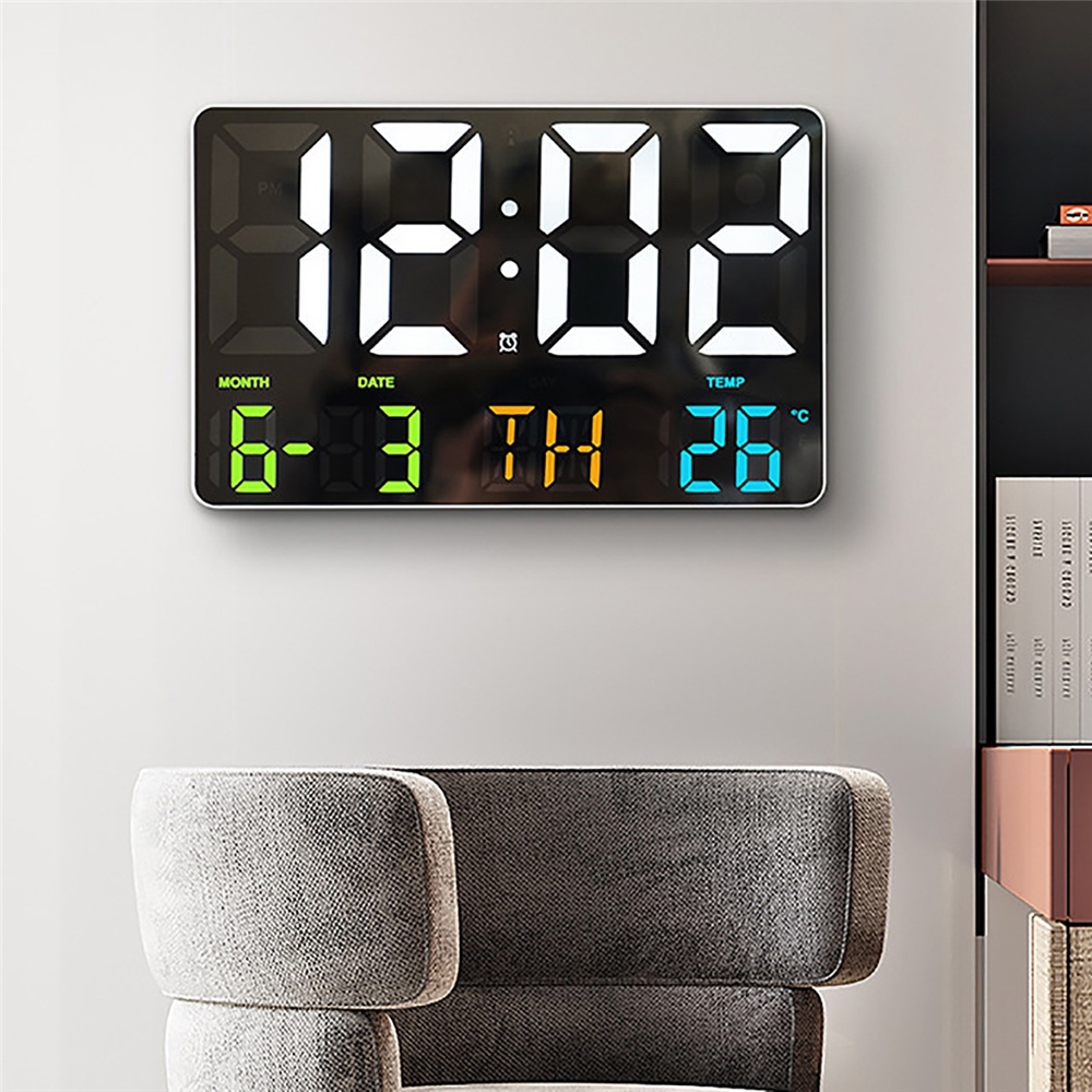 LED Digital Wall Clock Alarm Clock with Remote Control Brightness ...