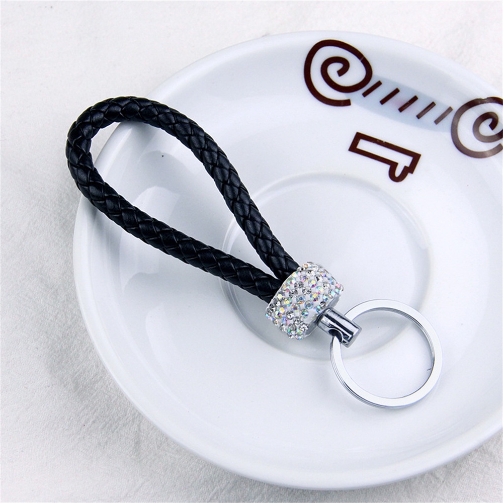 Handmade Woven Leather Rope Keychains With Bling Diamond For Women Men ...