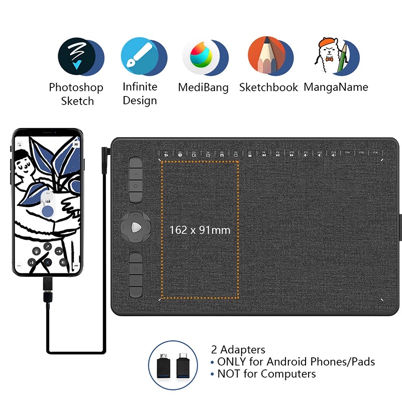 GAOMON M1230 Pen Tablet & 2 Finger Gloves - 12’’ Android OS Supported ...