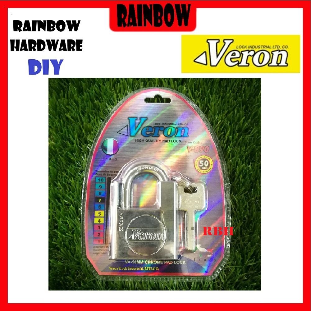 VERON 50MM HIGH QUALITY CHROME PAD LOCK V-890 (STEEL LOCK COLLAR)100% ...