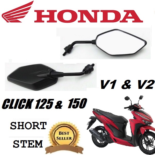 HONDA CLICK 125 & 150 v1 v2 Motorcycle Side mirror black short stem ...