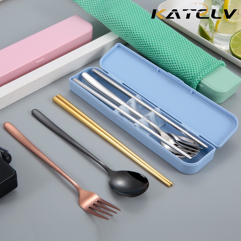 KATELV 2-3 Pcs/Set Reusable 304 Stainless Steel Korean Flatware Utensil ...