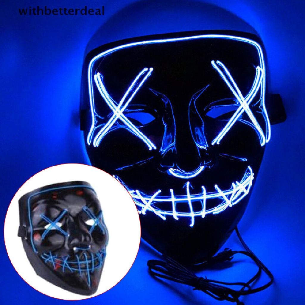 Withbetter Neon Stitches Mask LED Wire Light Up Costume Party Purge ...