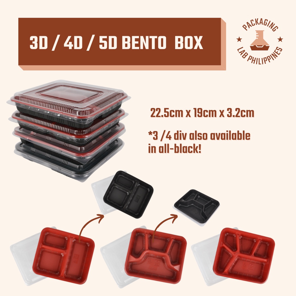 [10/50pcs] 3D 4D 5D Bento Meal Box Red and Black Bento Box with ...