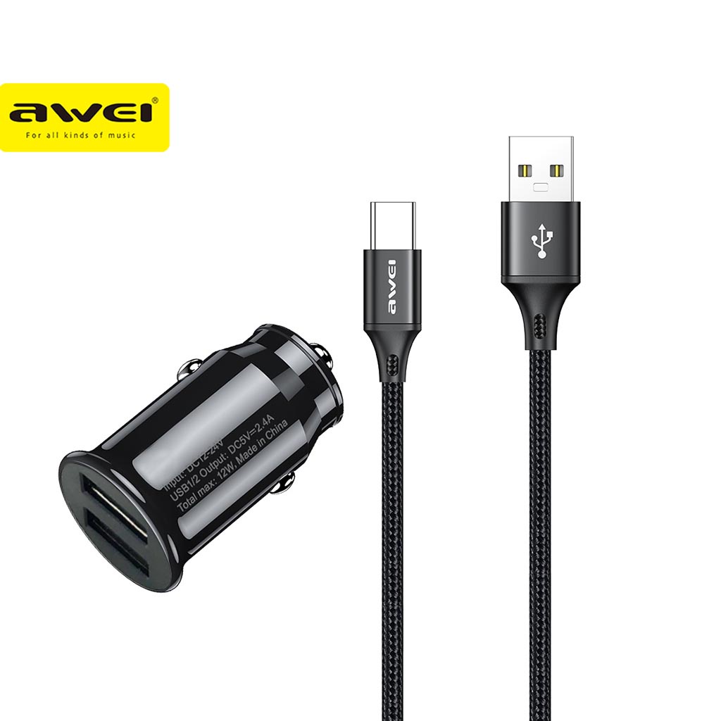 Awei C-826T 5V 2.4A 12W Mini Dual USB Car Charger Super Fast Charger ...