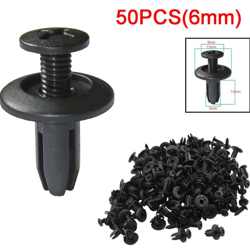 Push Pin Clips Exterior 50 pcs 6mm Hole Dia Accessories Black Car ...