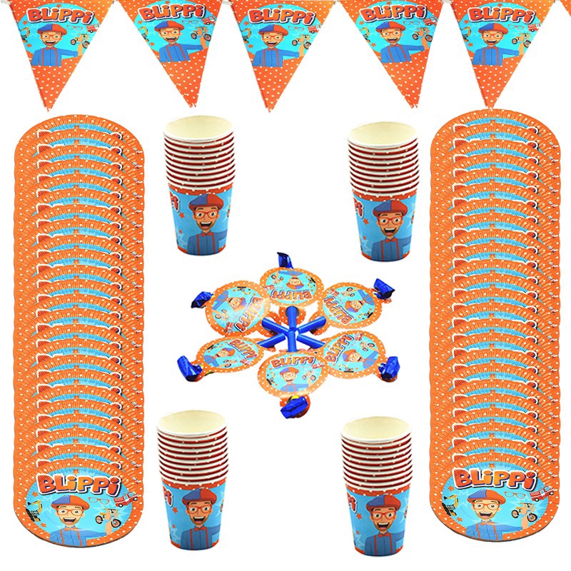 Hot Blippi Theme Birthday Party Tableware Blue English Teacher Plate ...