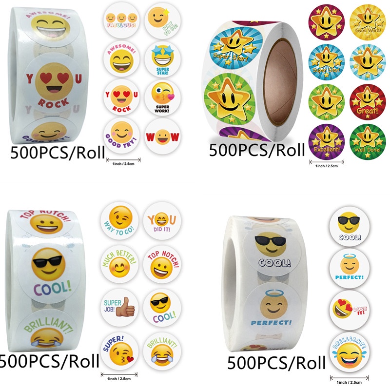 1 Inch 500Pcs/roll Sticker for Kids Kawaii Smiley Face School Teacher ...