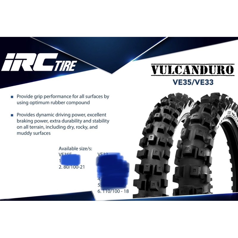 IRC VulcanDuro VE35 Tire 80/100x21 | Shopee Philippines