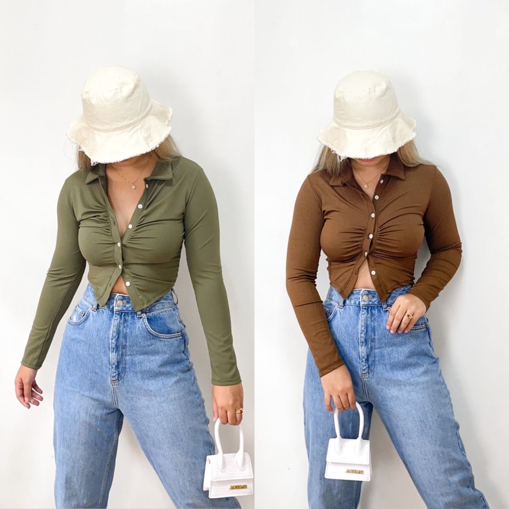 Nini - Buttoned Ruched Longsleeve | MM Clothing | Shopee Philippines