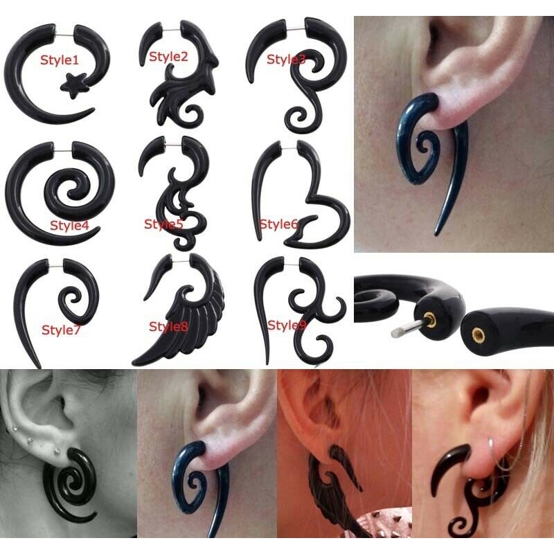 A Pairs Black Fake Plugs Acrylic Spiral Ear Taper Gauges Expanders ...