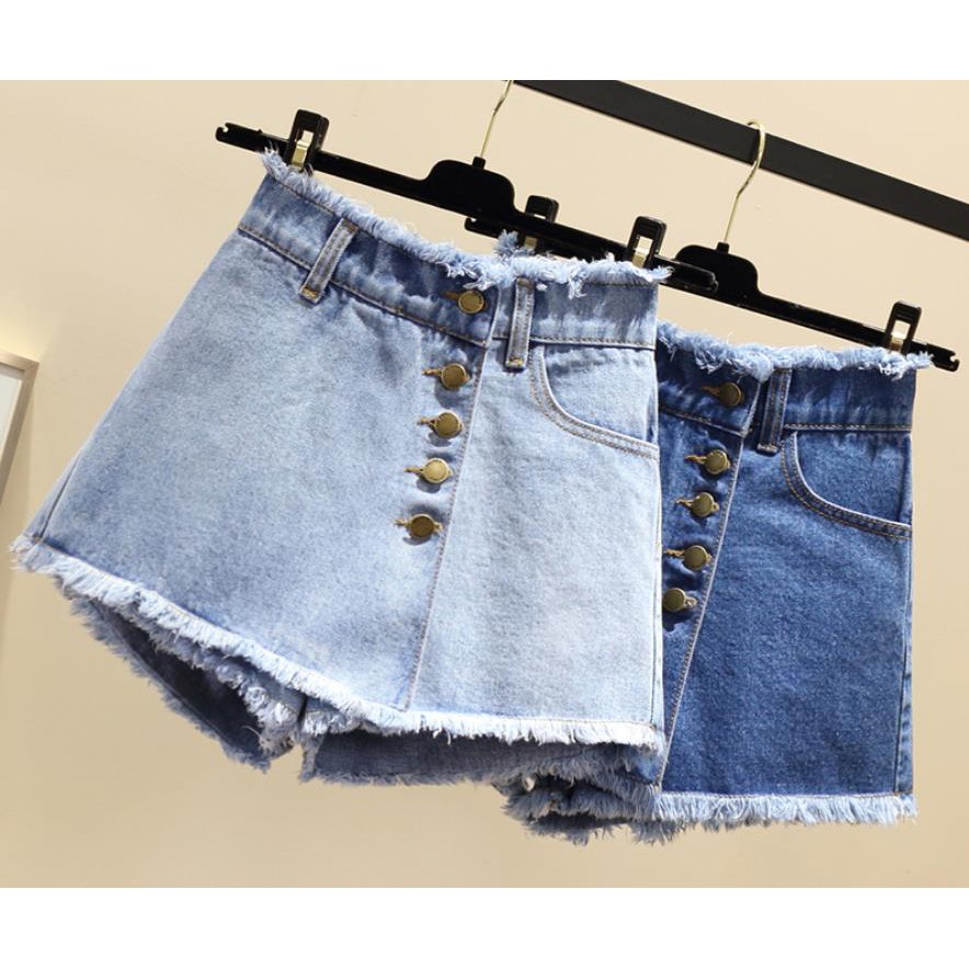 Ladies maong palda denim highwaist short 4 buttons korean H019-20 ...