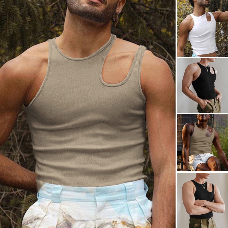 XMAN Men Hollow Out Slim Fit Singlet Off Shoulder Sport Tank | Shopee ...