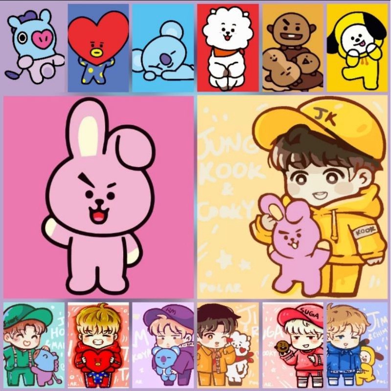 BTS BT21 Paint By Numbers with Frame, Art Work, Painting 20x20cm canvas ...