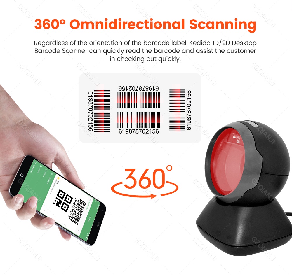 Desktop Barcode Scanner 1D 2D QR Code USB High-speed Automatic Sensing ...